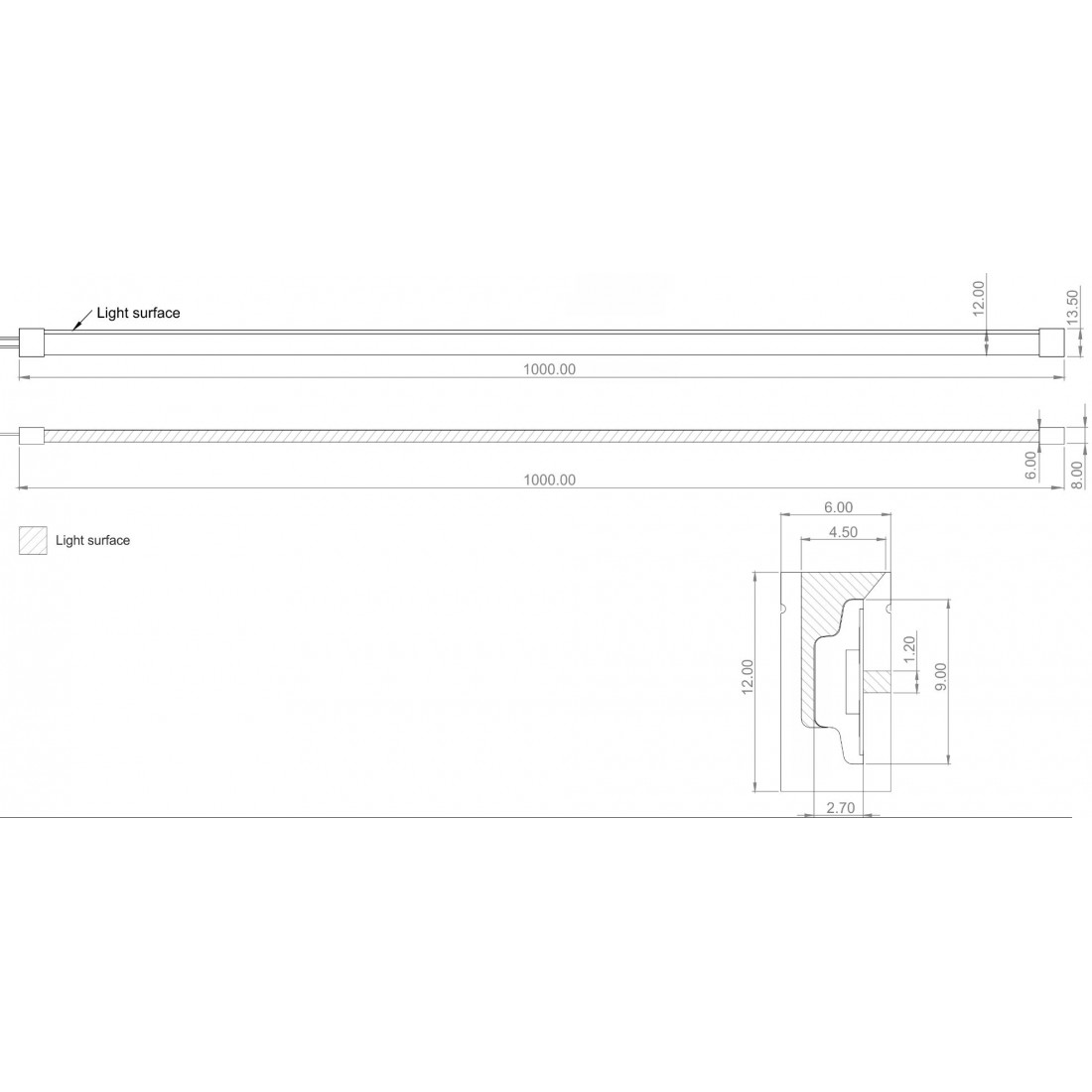 9,6W/m MEDIUM LED NEON juosta, 3000K, 24V DC