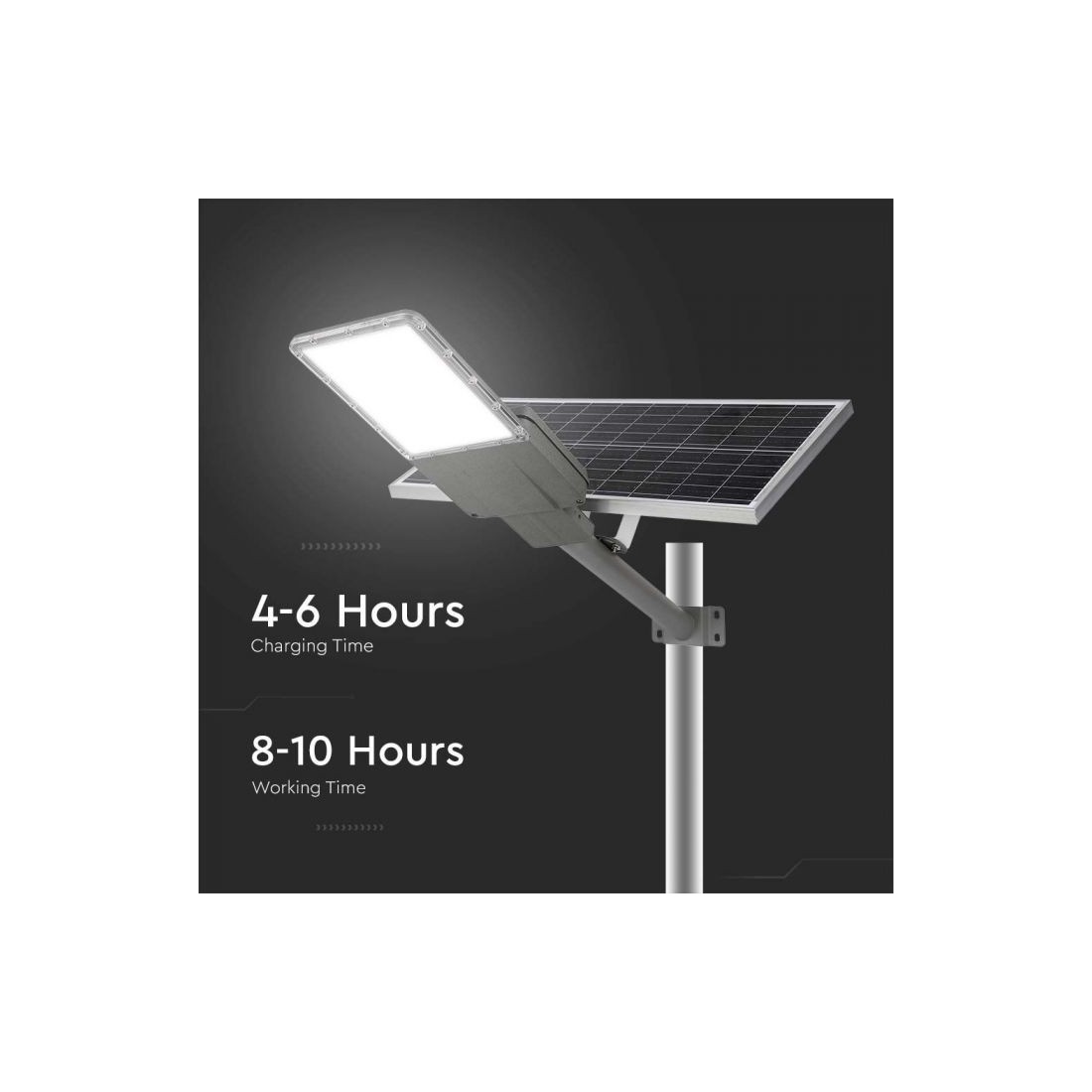 20W LED gatvės šviestuvas, pilkas, 6500K, su saulės baterija ir ...