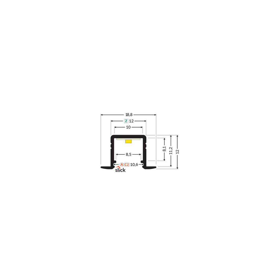 LED juostos profilis SMART-IN10 AC2/Z, baltas, 1m
